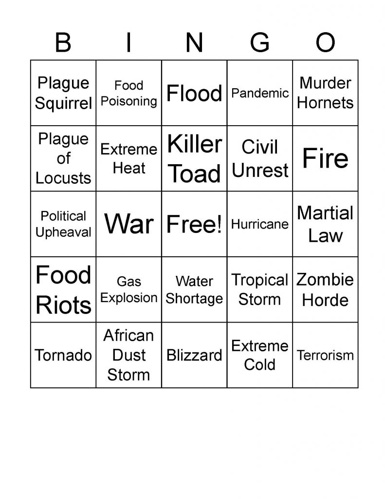 Apocalypse Bingo Card | Musings from the Back Room